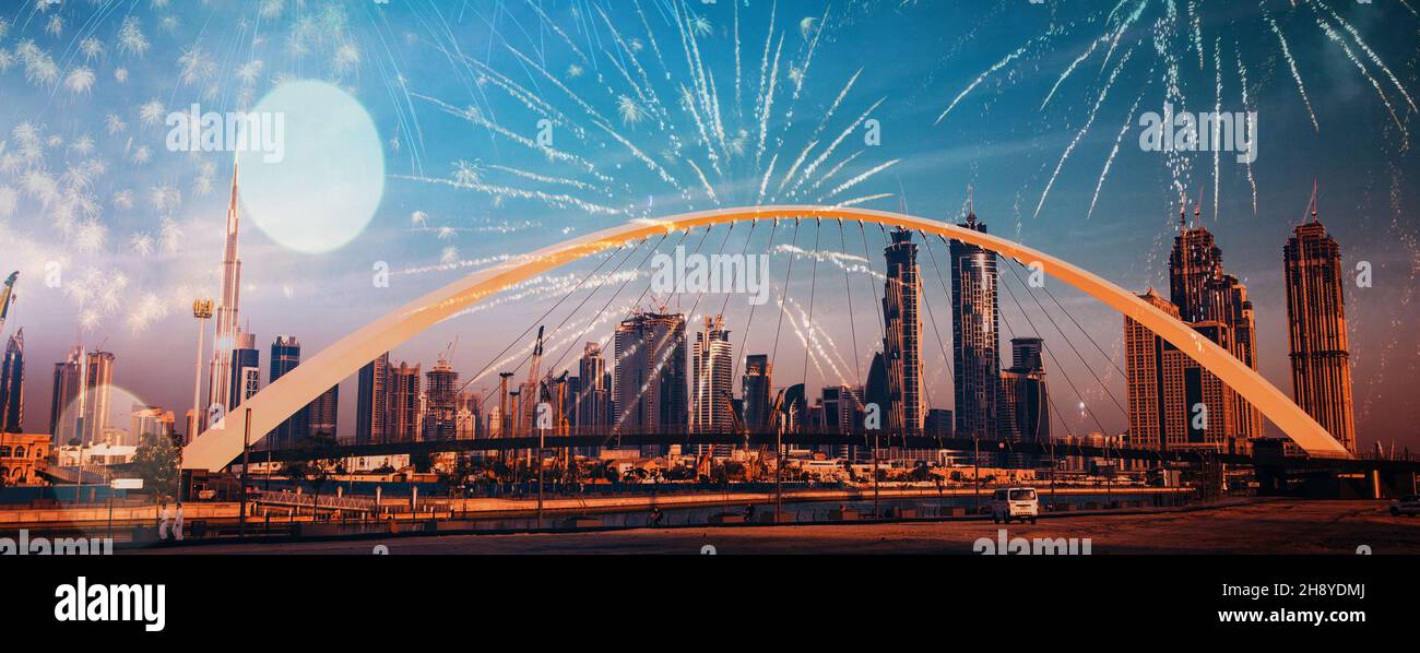 fireworks over Dubai New Year celebrations in UAE Stock Photo - Alamy