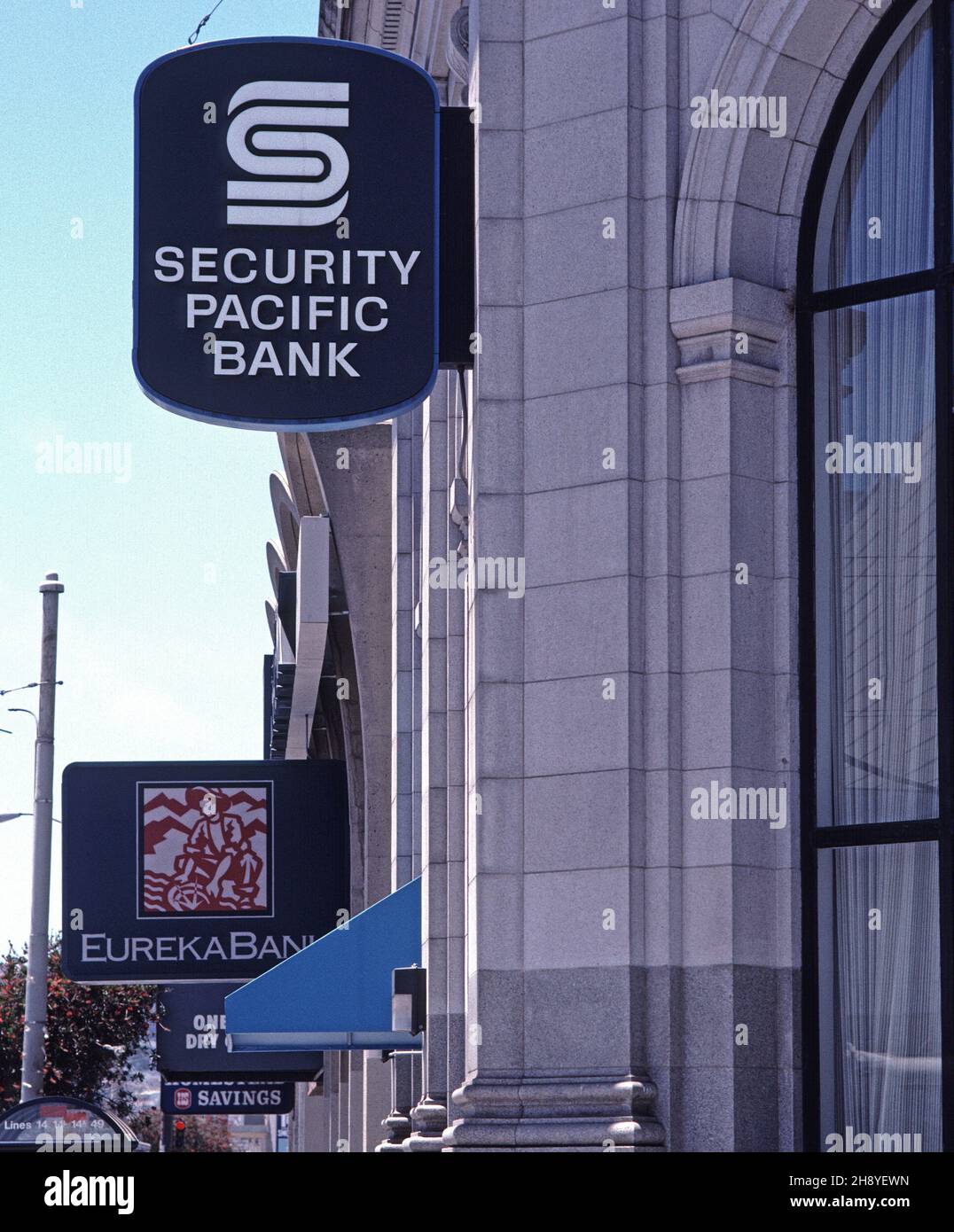 Eureka Bank and Security Pacific Bank branch signs in San Francisco ...