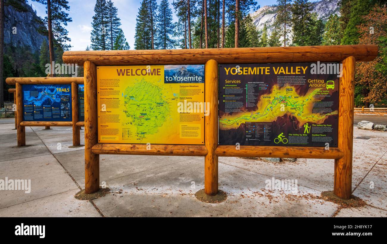 Yosemite Valley Interpretive sign, Yosemite National Park, California ...