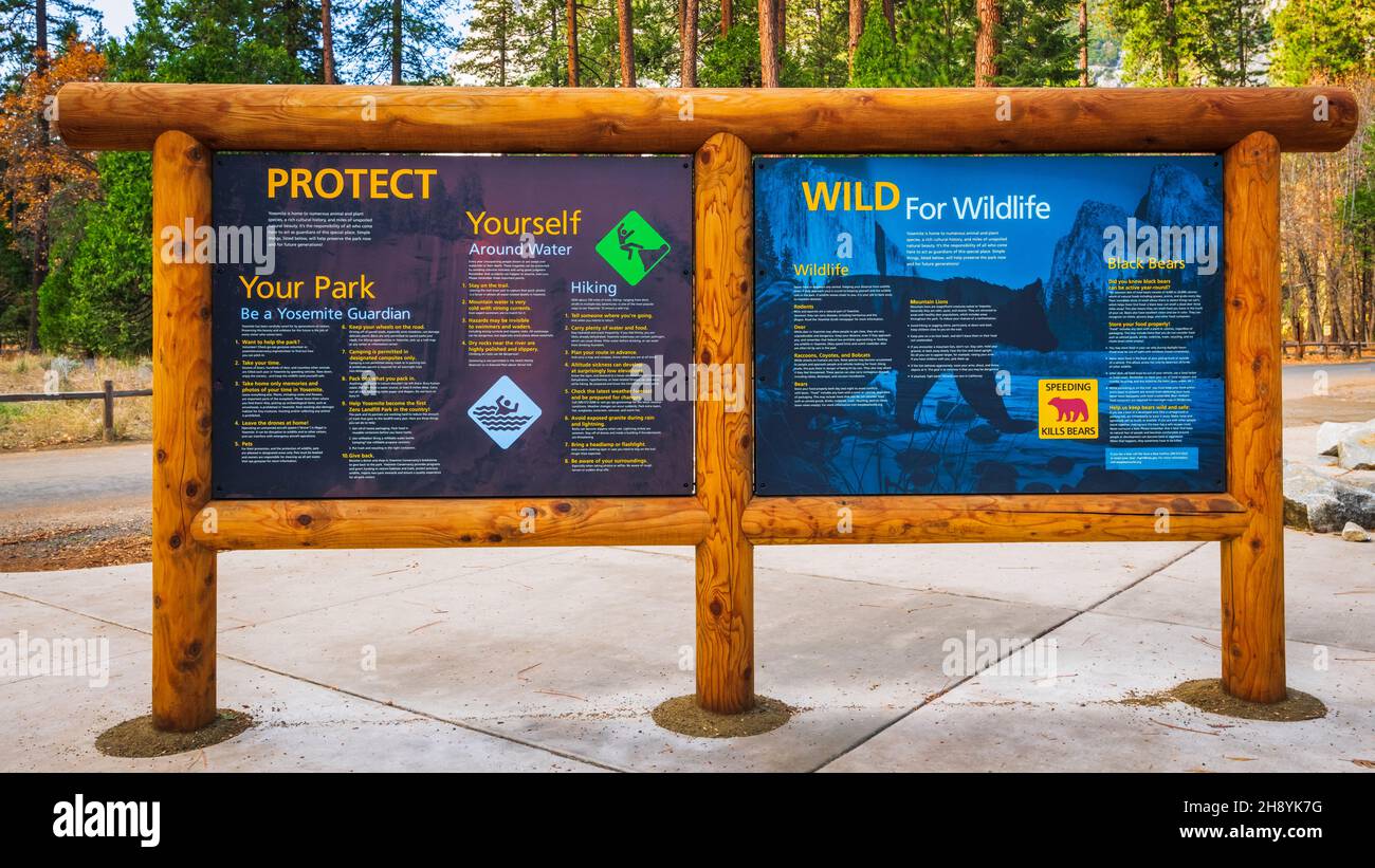 Interpretive sign, Yosemite National Park, California USA Stock Photo ...