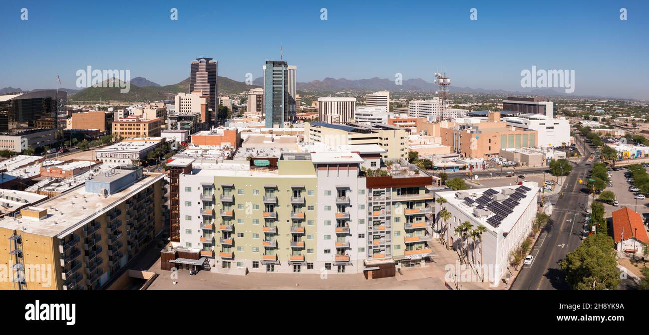 Panorama of condos and businesses in downtown Tucson, Arizona, aerial ...