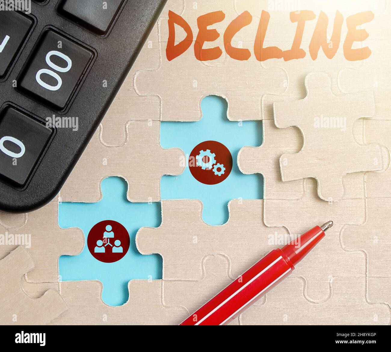 Text sign showing Decline. Business showcase Become smaller fewer less Decrease Politely refuse ...