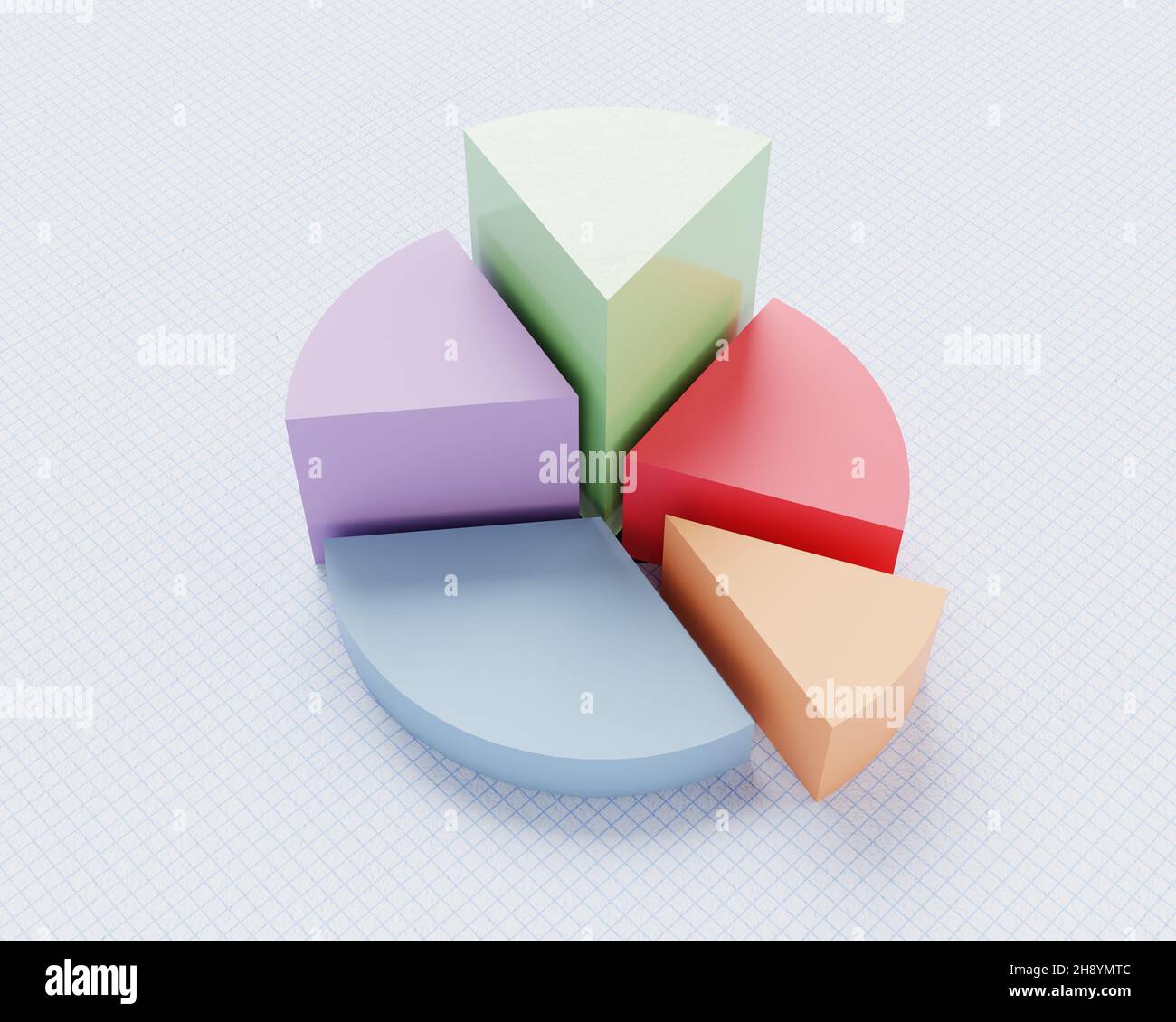Multicolored pie chart on blue line paper graph texture. Business ...