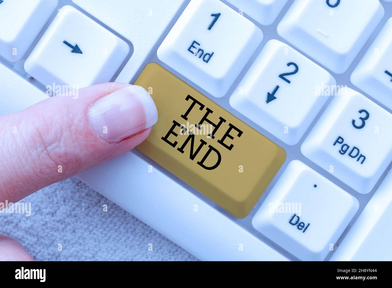 Conceptual caption The End. Word for Final part of play relationship ...