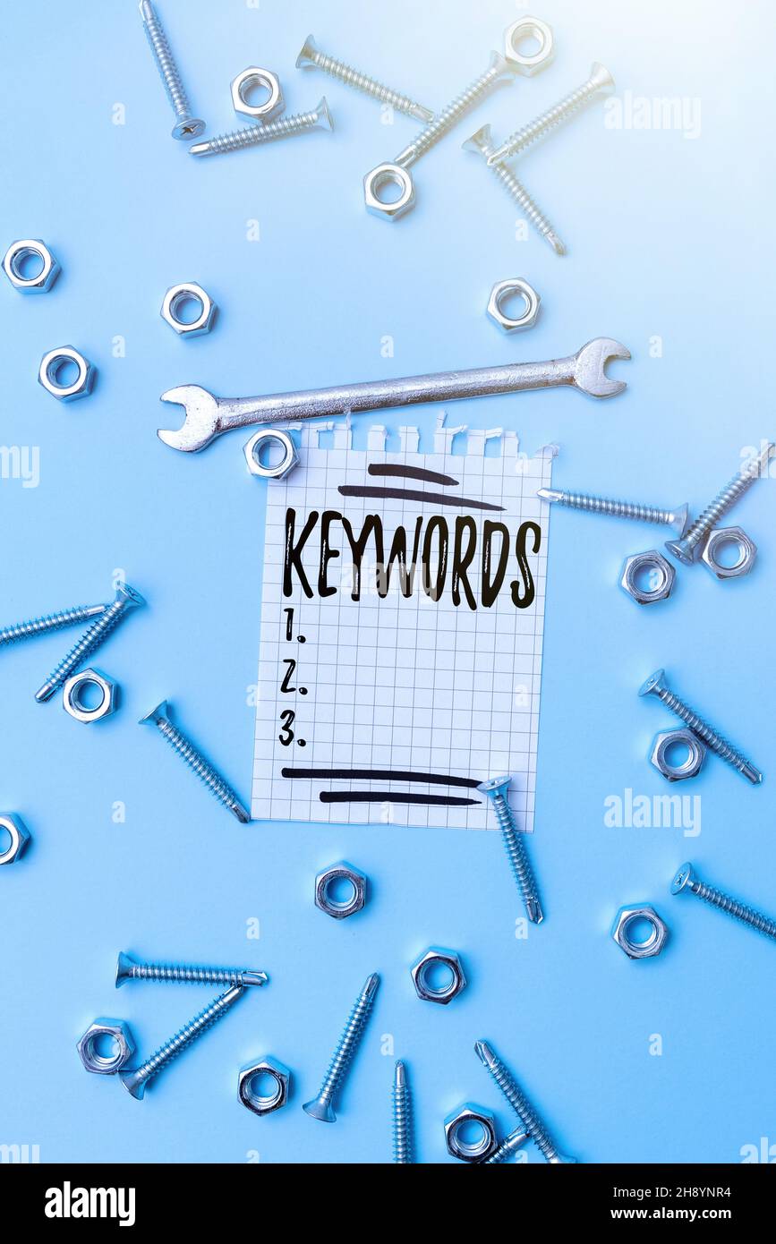 Text sign showing Keywords. Word for word which acts as the key to a ...