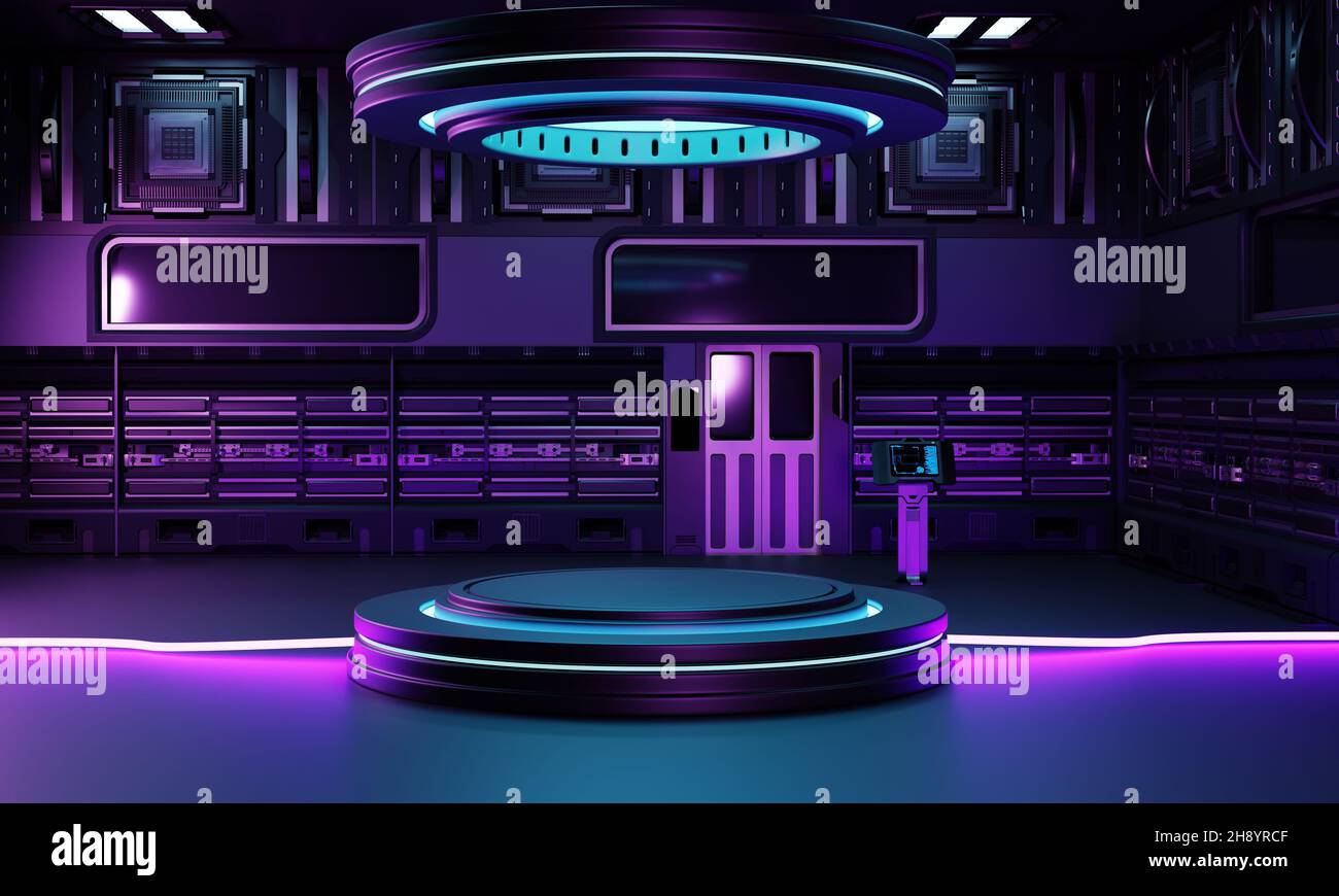 Inside spaceship laboratory interior architecture and empty podium for ...