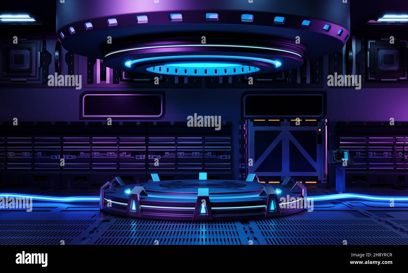 Inside spaceship laboratory interior architecture and empty podium for ...