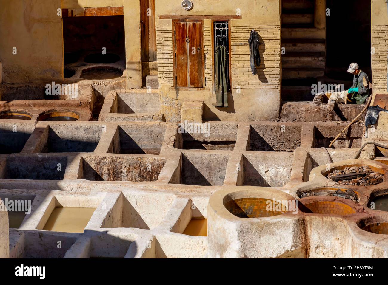 November 7, 2021, Medina of Fez, Fes, USA: Dye reservoirs and vats in ...