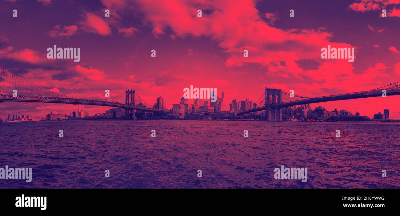 Downtown Brooklyn skyline between the Manhattan and Brooklyn Bridges in ...