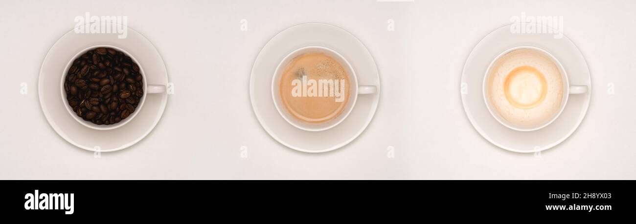 Three cups of coffee isolated on white background Stock Photo - Alamy