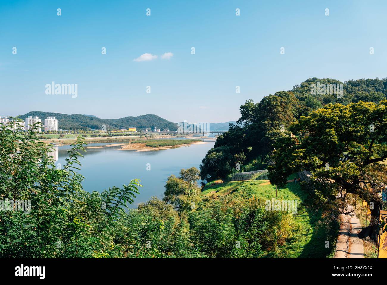 View of Gongsanseong fortress and Geumgang river park in Gongju, Korea ...