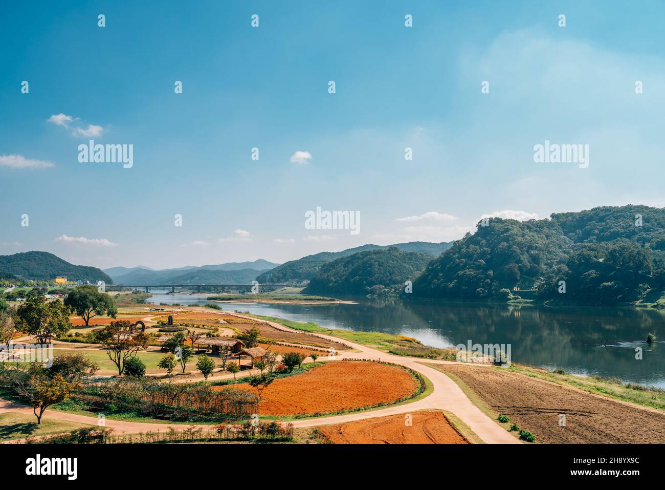 View of Geumgang river park Mir island and Gongsanseong fortress in ...