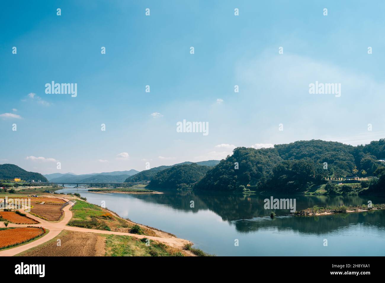 View of Geumgang river park Mir island and Gongsanseong fortress in ...
