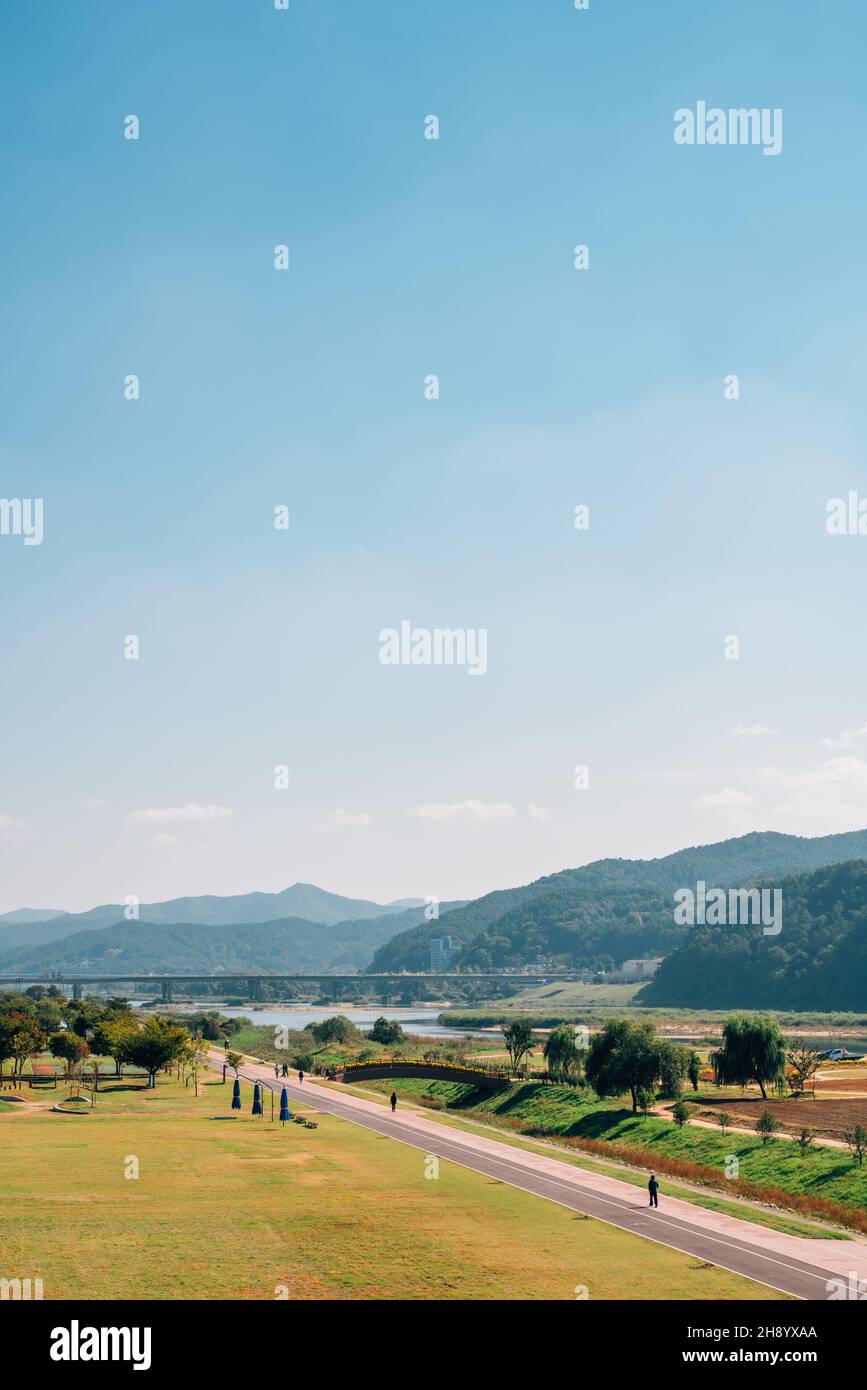 Geumgang river park Mir island and mountain in Gongju, Korea Stock ...