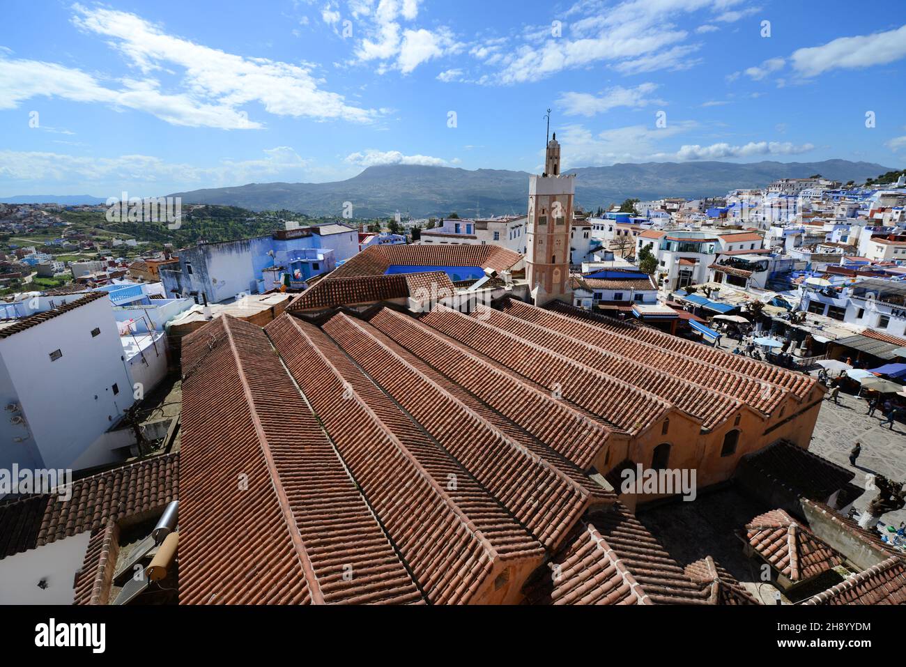 View over Grand Mosque from Kasbah, Chefchaouen, Morocco Stock Photo ...