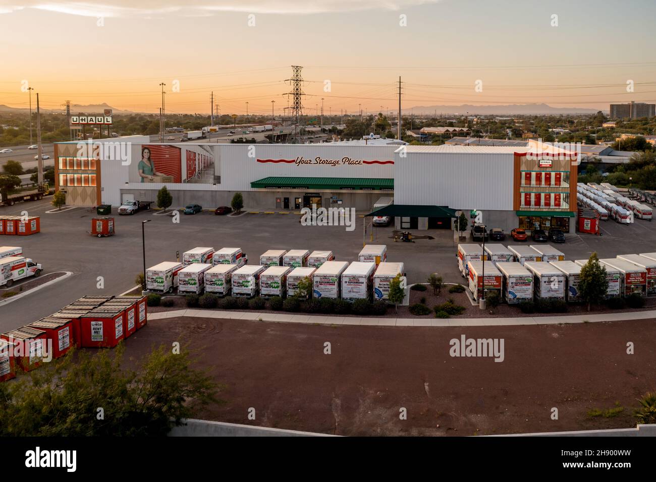 U-Haul self storage place with trucks and containers outside Stock ...