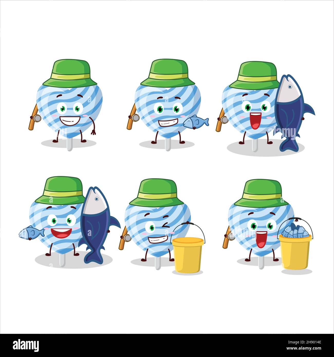 A fisherman blue love candy cartoon picture catch a big fish. Vector ...