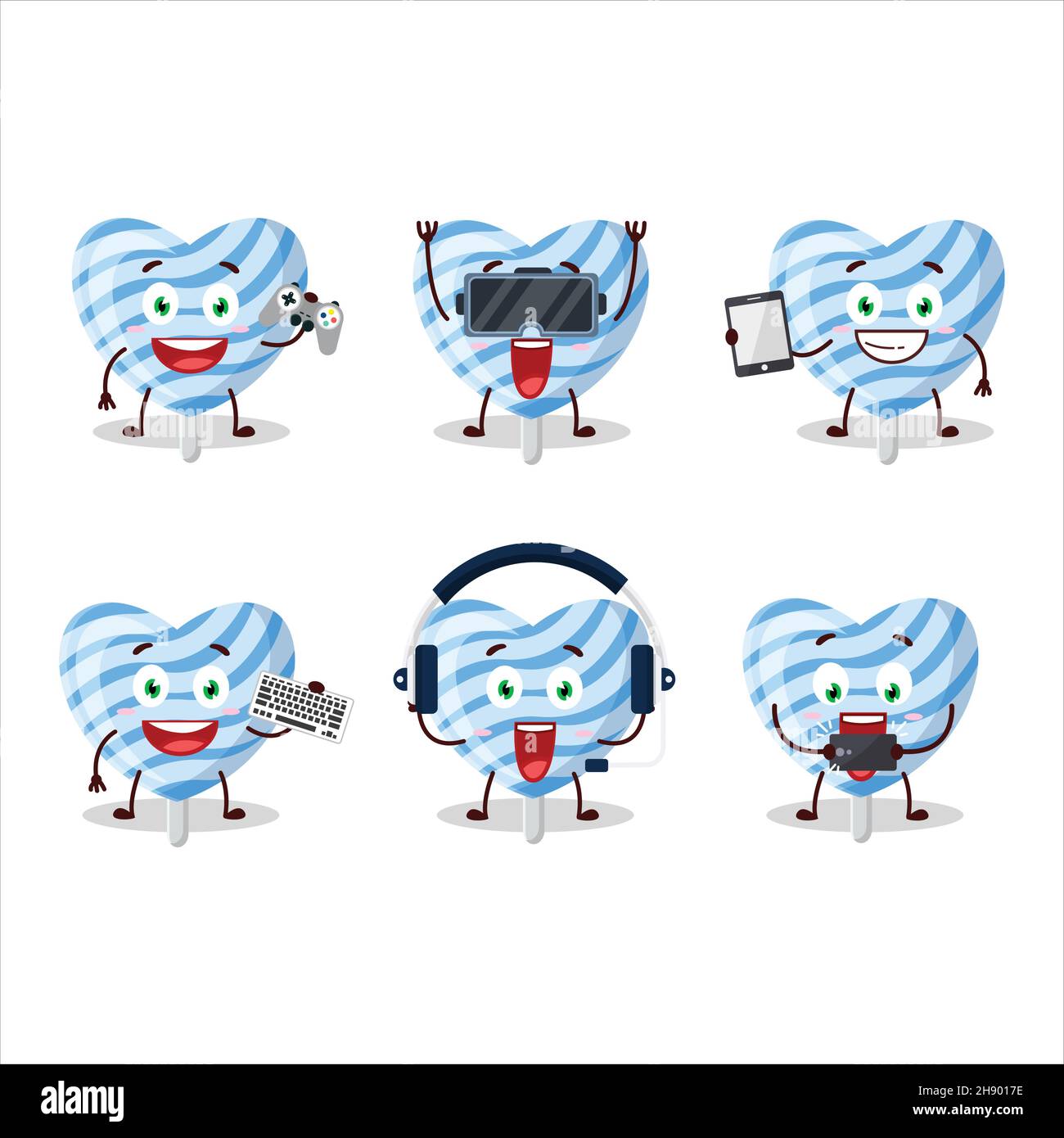 Blue love candy cartoon character are playing games with various cute ...