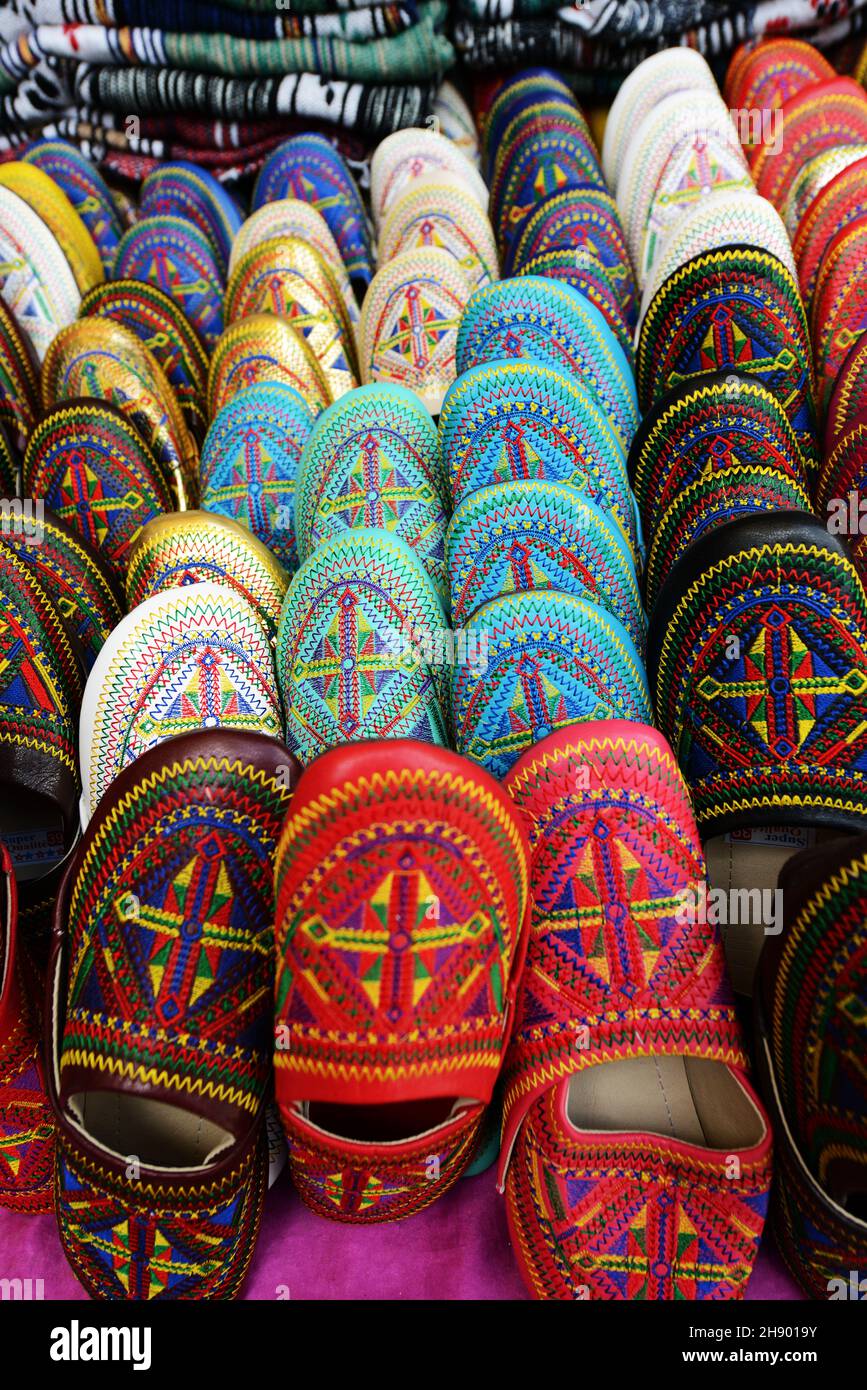 Traditional Moroccan souvenirs sold by shops in the old medina of ...
