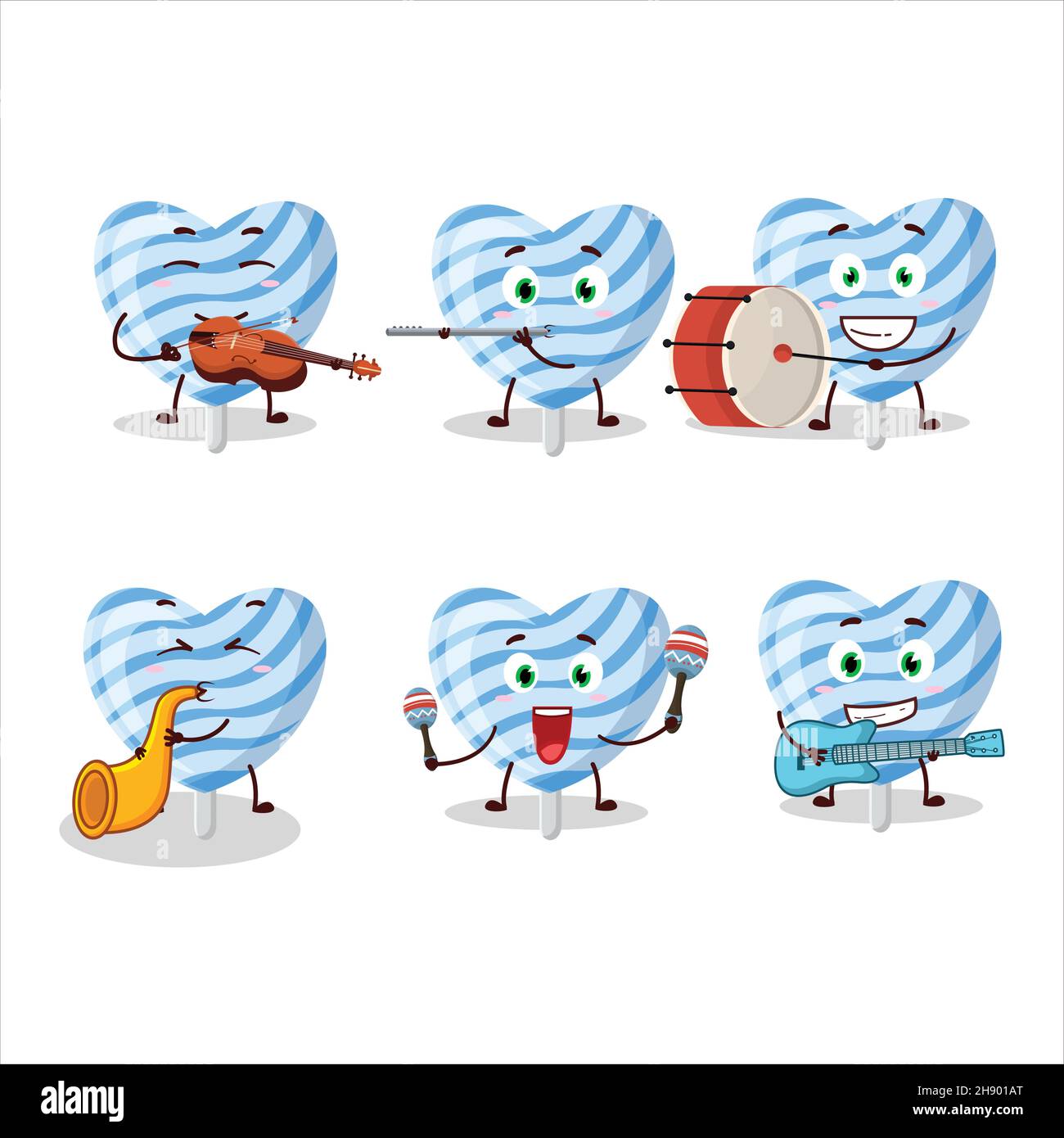 Cartoon character of blue love candy playing some musical instruments ...
