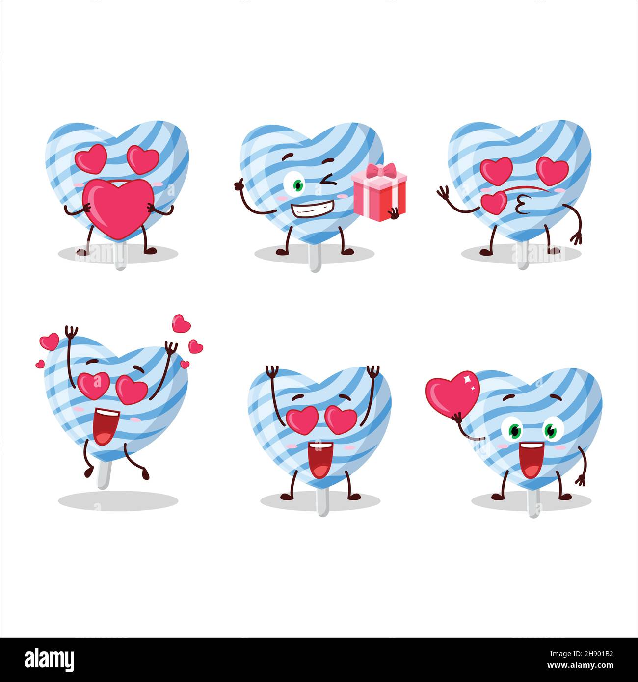 Blue love candy cartoon character with love cute emoticon. Vector ...
