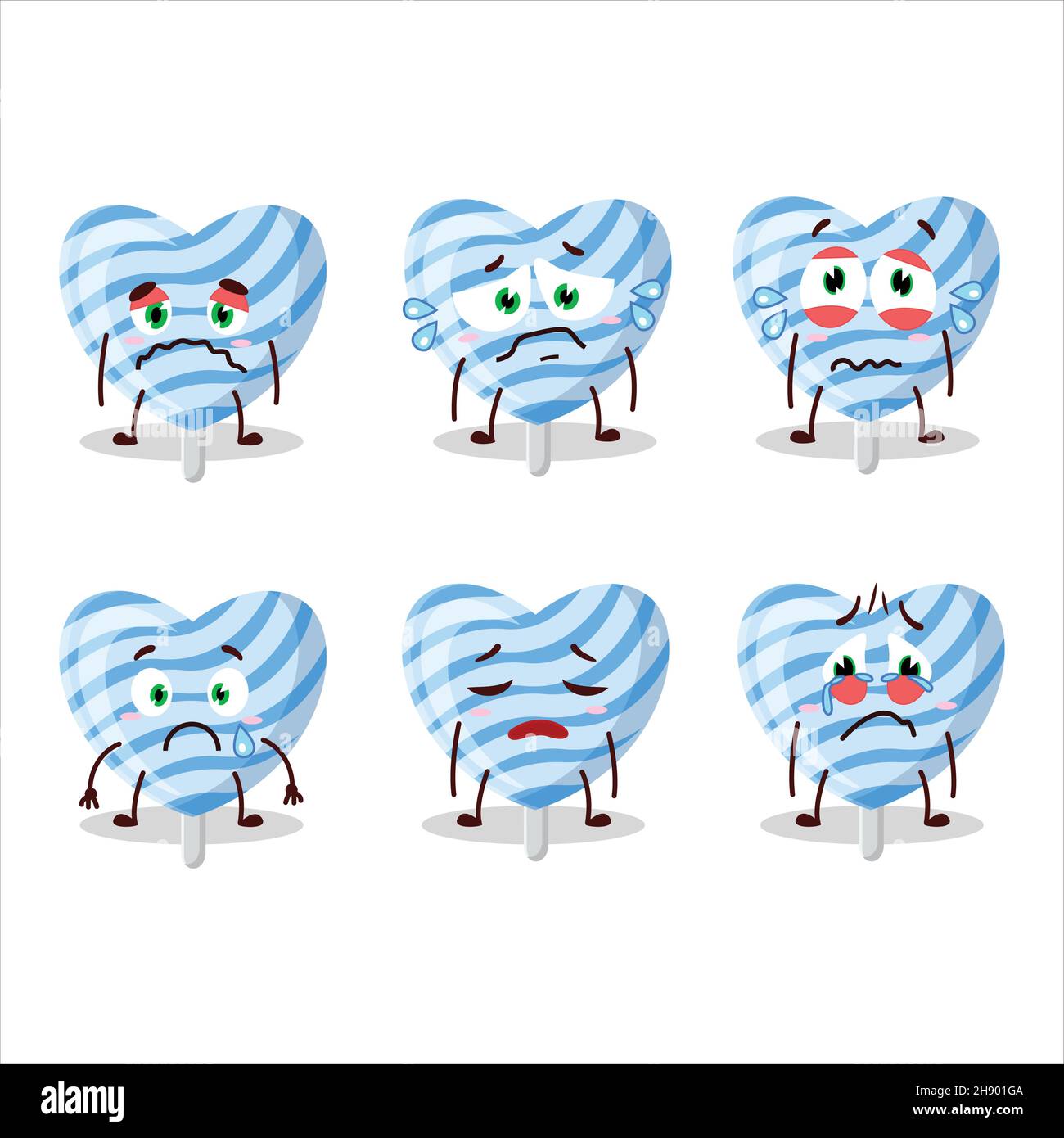 Blue love candy cartoon character with sad expression. Vector ...