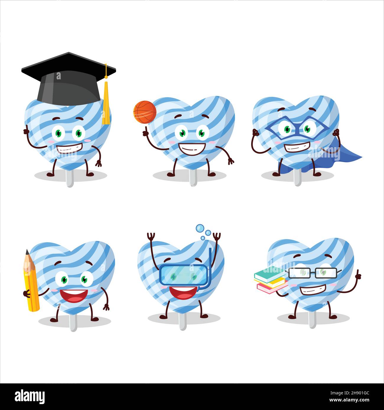 School student of blue love candy cartoon character with various ...