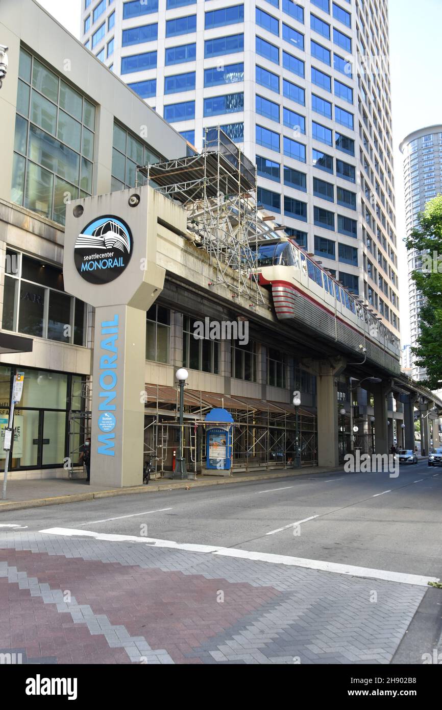 Seattle's iconic Alweg Monorail from Westlake to the Seattle Center ...
