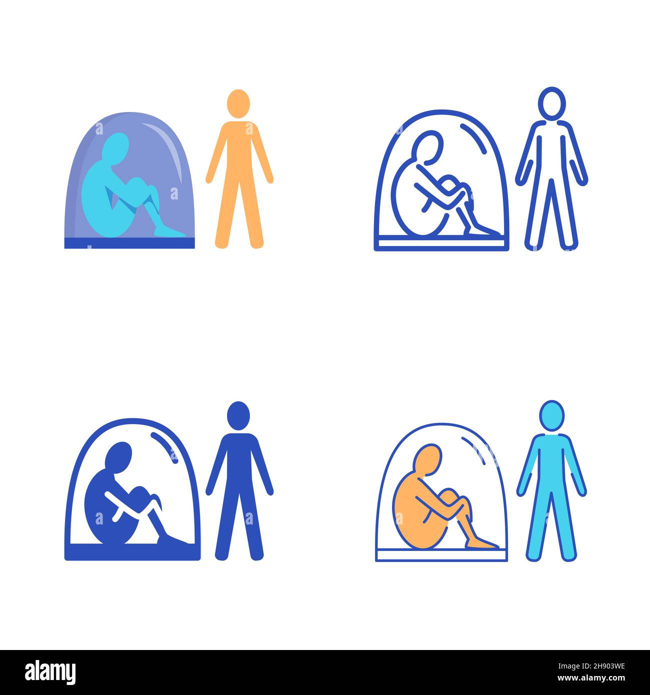Social phobia icon set in flat and line style. Loneliness, social ... Social phobia icon set in flat and line style. Loneliness, social ...