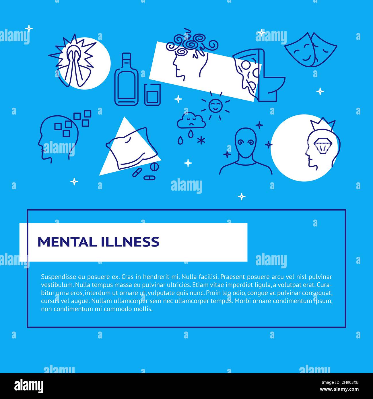 Mental illness banner in line style with place for text. Poster with ...