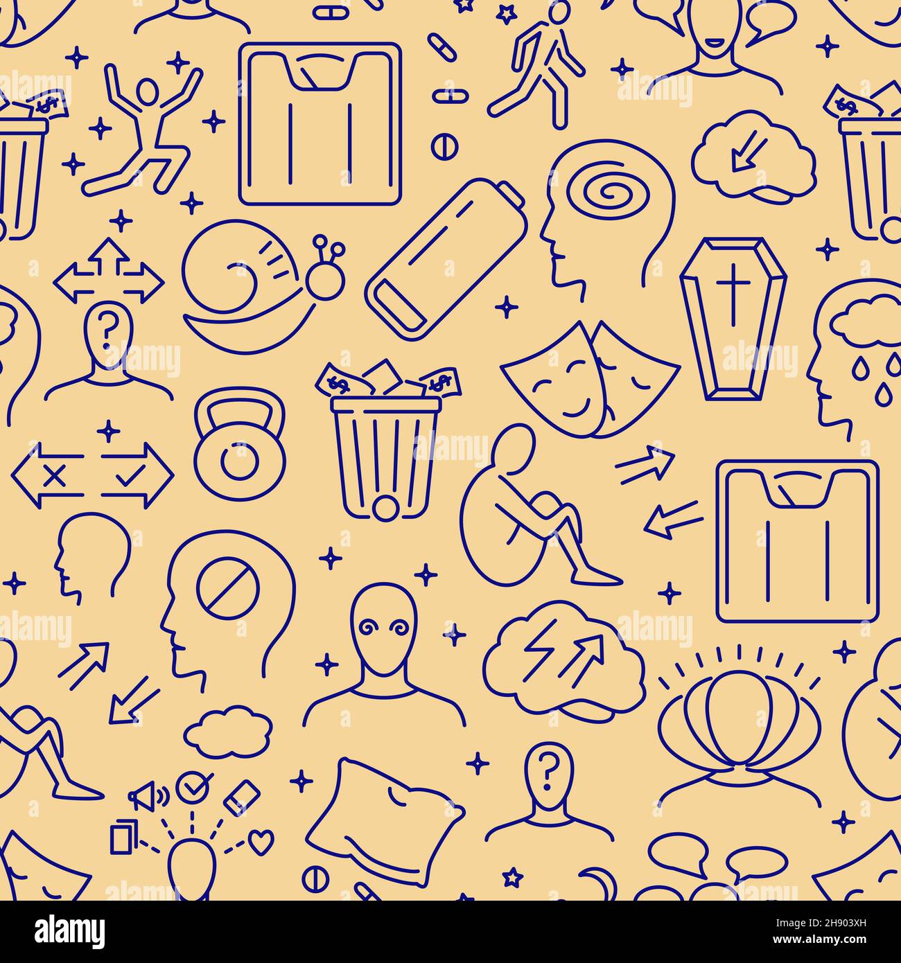 Bipolar disorder seamless pattern in line style. Mental illness ...