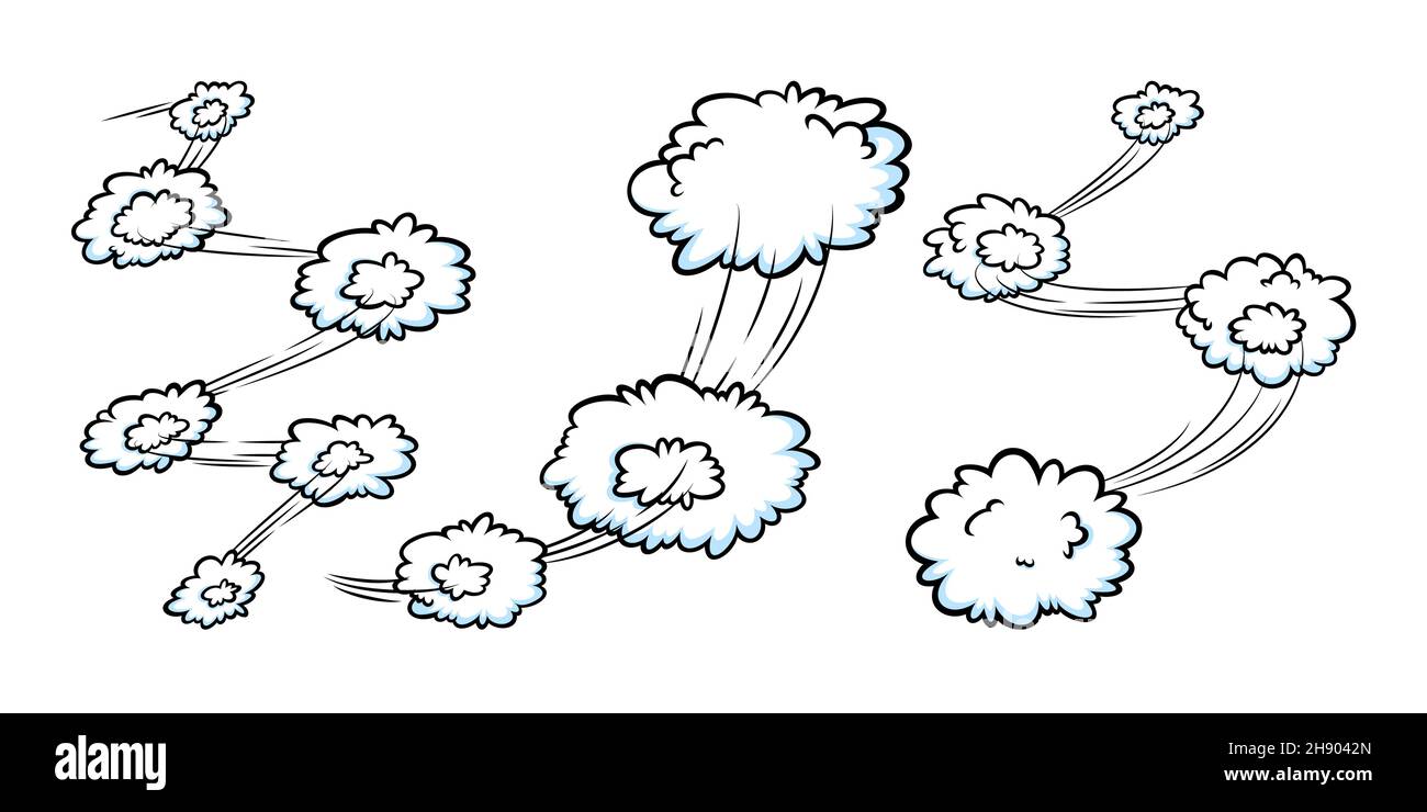 Comic speed effect with clouds. Comic clouds with motion trail lines ...