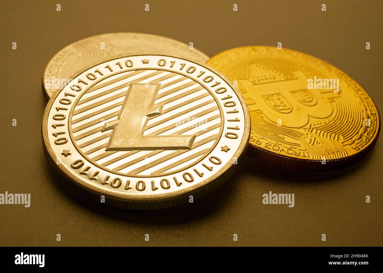Close up of digital Cryptocurrency coins Stock Photo - Alamy