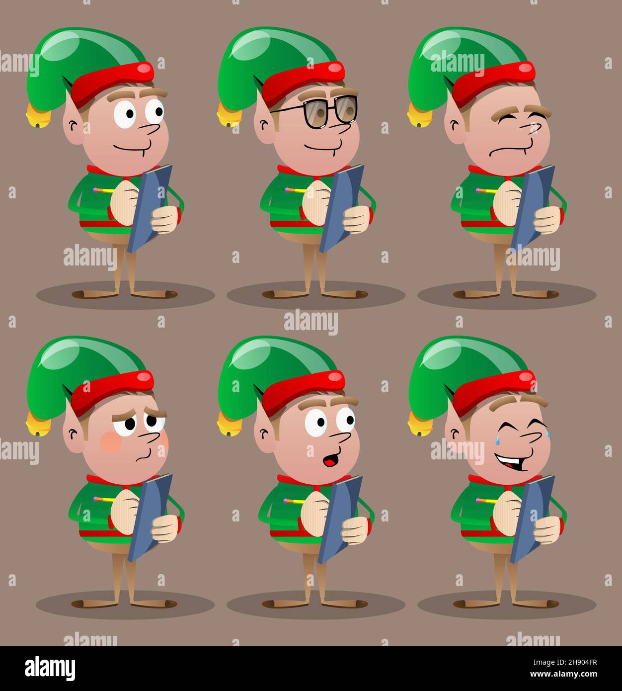 Christmas Elf writing on a books cover. Vector cartoon character ...