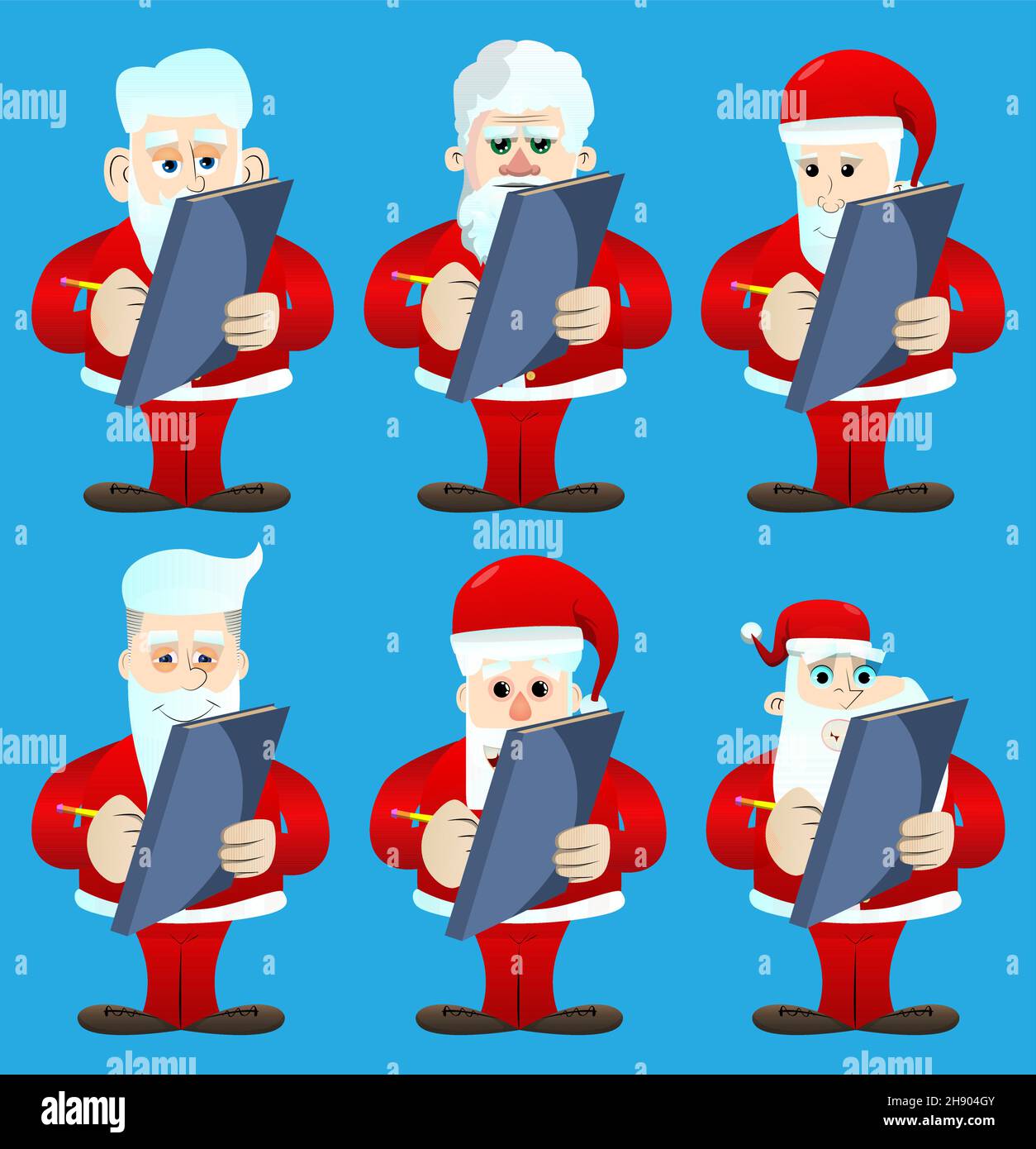 Santa Claus in his red clothes with white beard writing on a books ...
