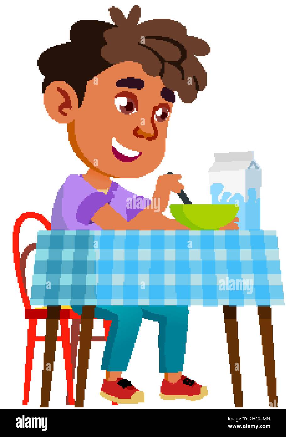 Boy Eating Healthy Morning Breakfast Food Vector Stock Vector Image ...