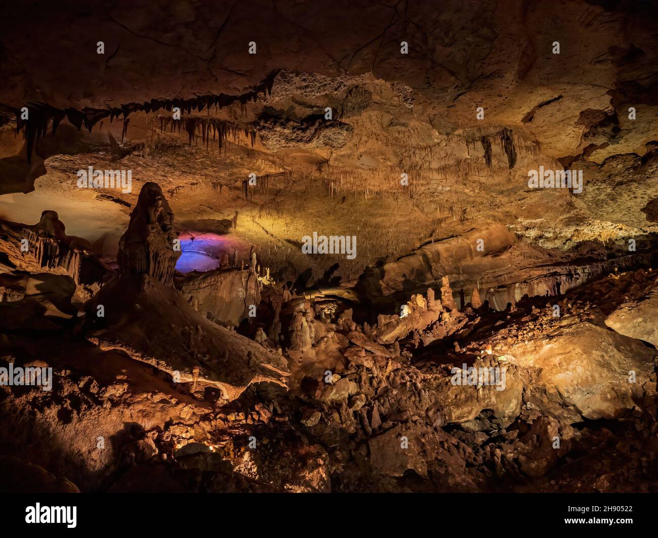 Interior view of the cave of Inner Space Cavern at Georgetown, Texas ...