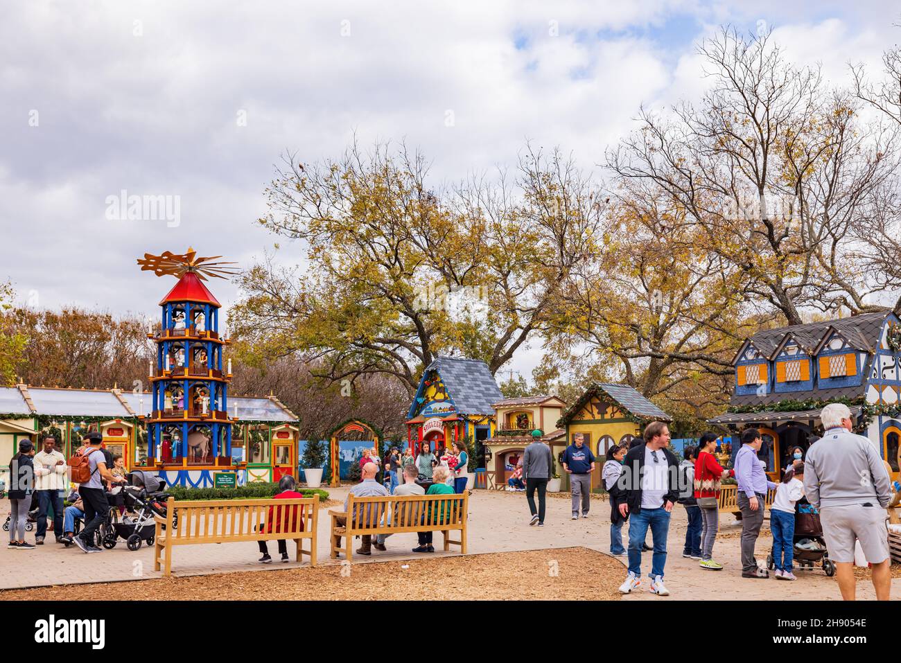 Dallas, NOV 24 2021, Overcast view of the Christmas Village in Dallas ...