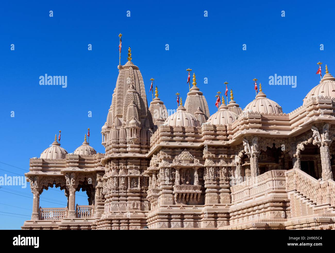 BAPS Shri Swaminarayan Mandir a Hindu temple complex, exterior view of ...