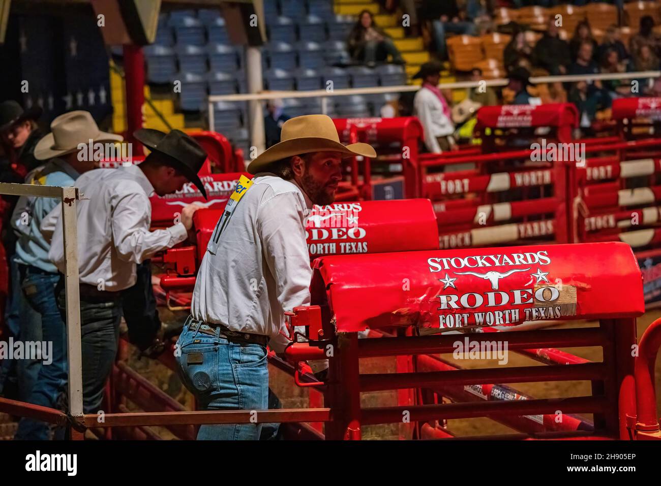 Fort Worth, NOV 27 2021, Cowboy waiting in the Stockyards Championship ...
