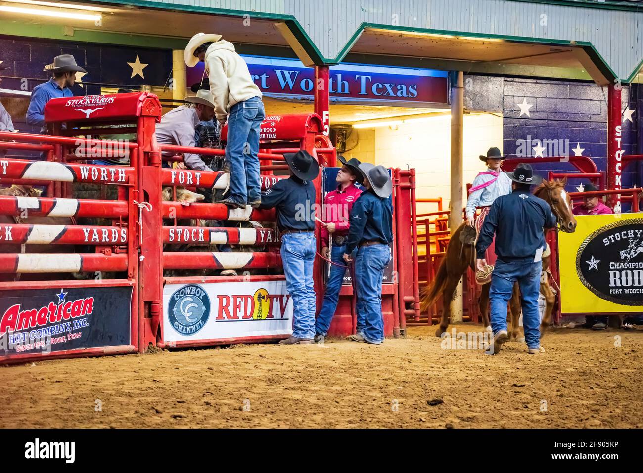 Fort Worth, NOV 27 2021, Bull riding competition in the Stockyards ...