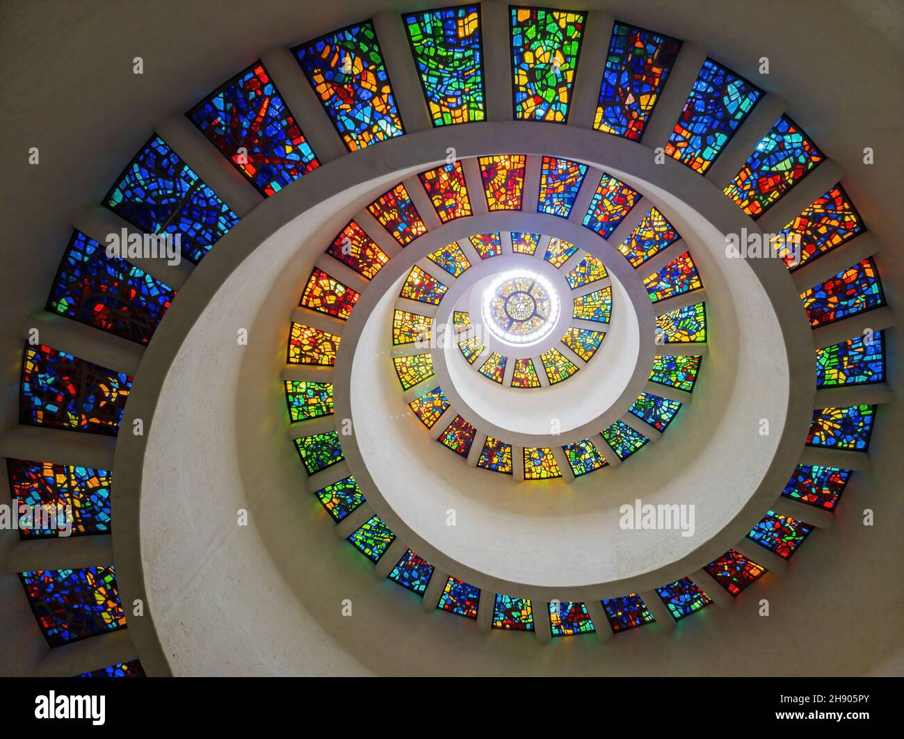 Dallas, NOV 25 2021, Looking up the colorful window of the chapel in ...