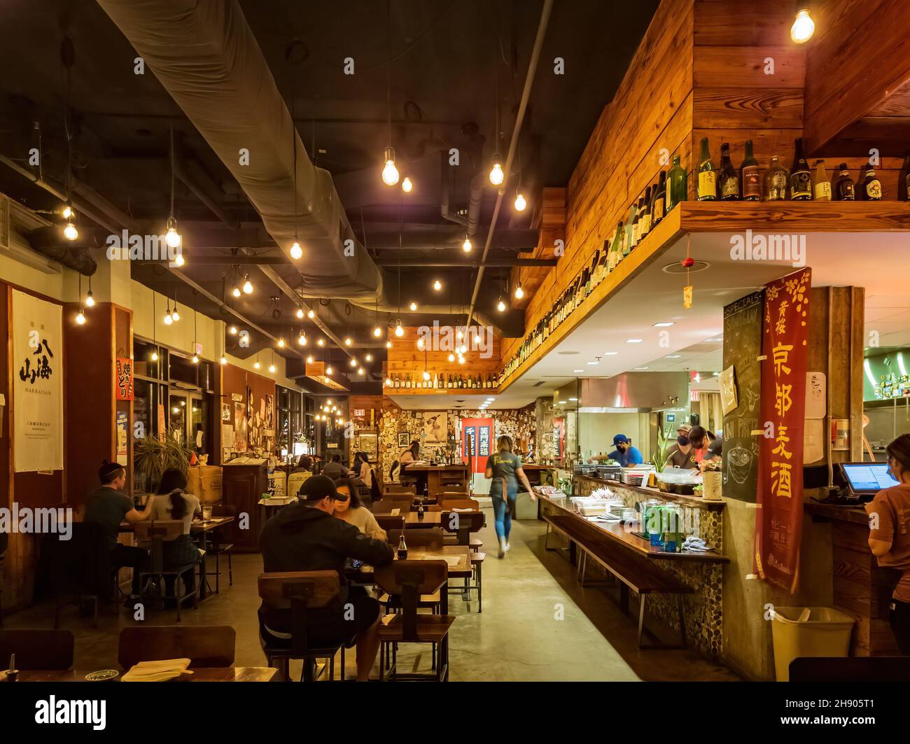 Austin, NOV 26, 2021, Interior view of a Japanese style restaurant ...