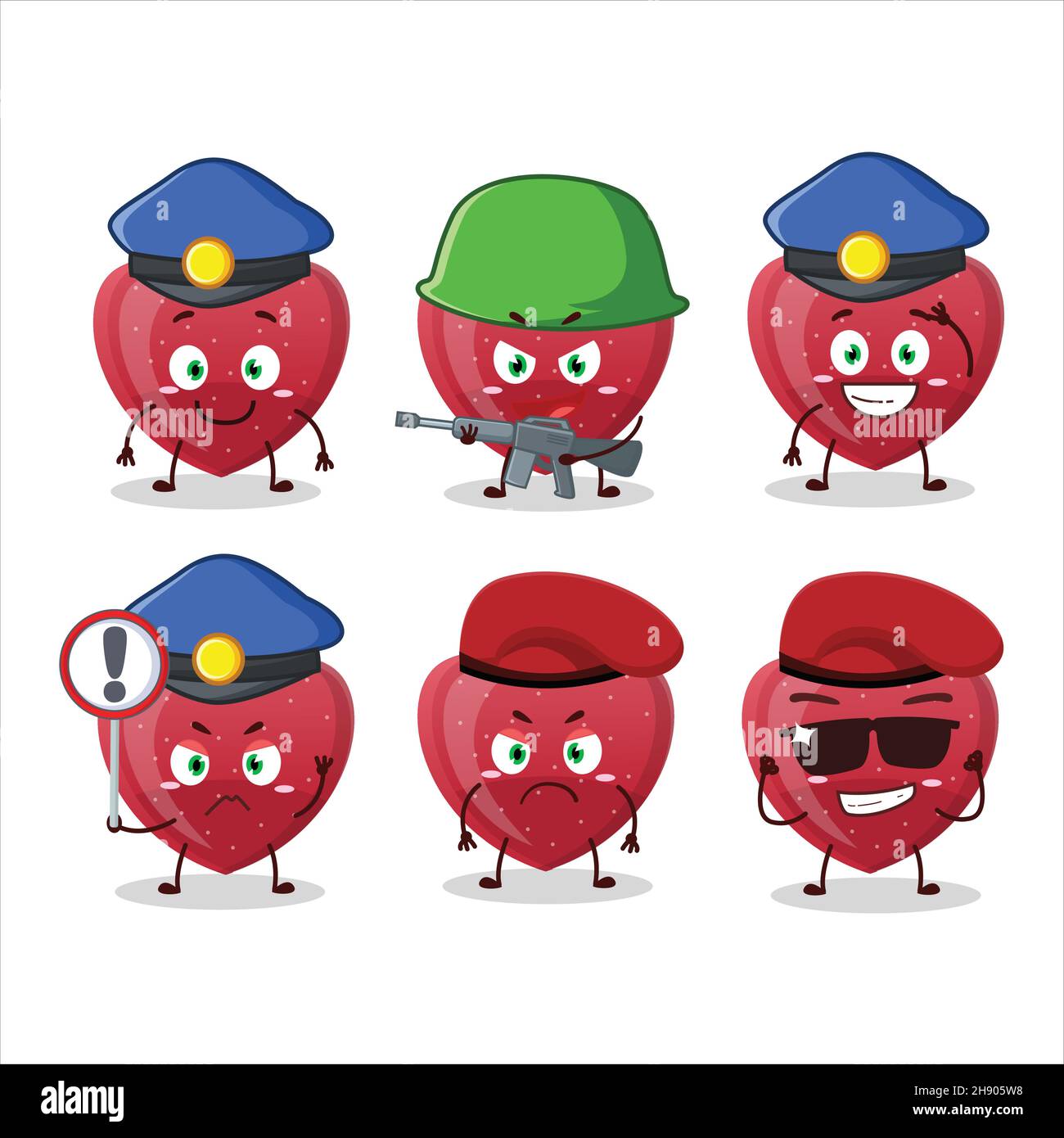 A dedicated Police officer of red love gummy candy mascot design style ...