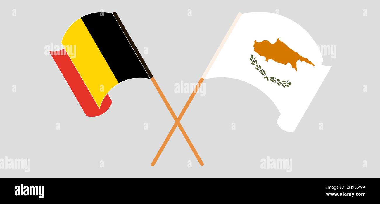 Crossed and waving flags of Cyprus and Belgium. Vector illustration ...