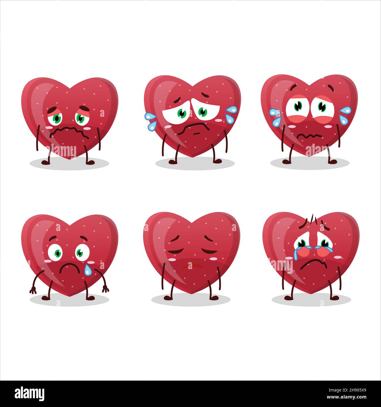 Red love gummy candy cartoon character with sad expression. Vector ...