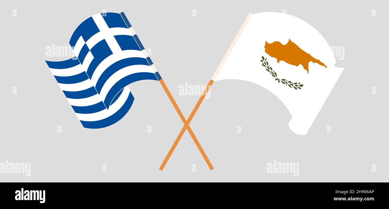 Crossed and waving flags of Cyprus and Greece. Vector illustration ...