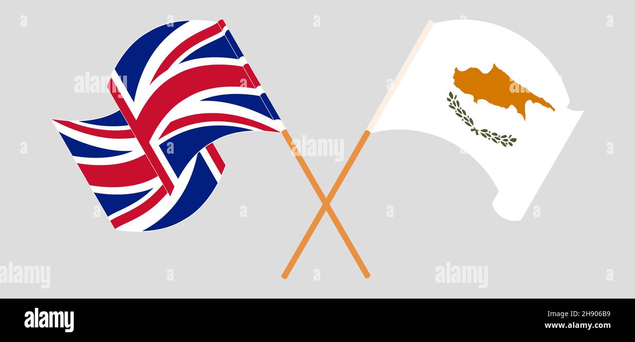 Crossed and waving flags of Cyprus and the UK. Vector illustration ...