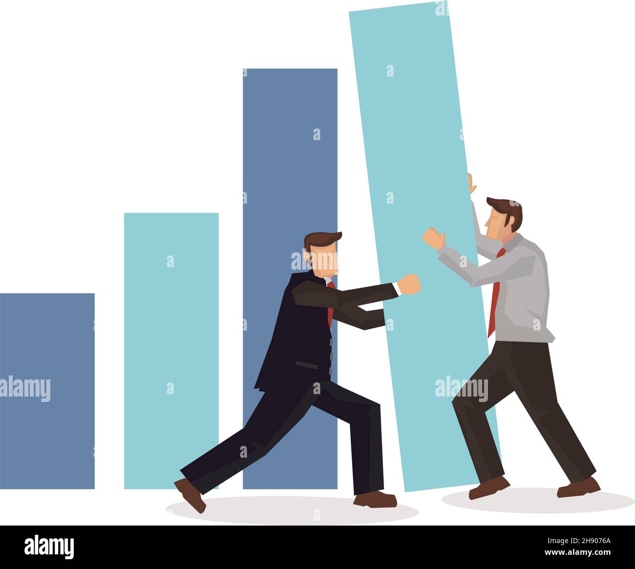 Business team is working together to achieve a growth. Flat cartoon ...