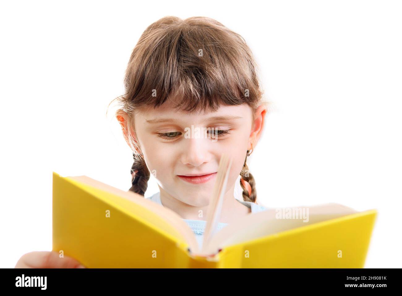 Little Girl with a Book Isolated on the White Background Stock Photo ...